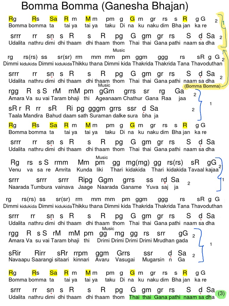 01 Bomma Bomma Tha Ganesh Bhajan Lyrics Full | PDF