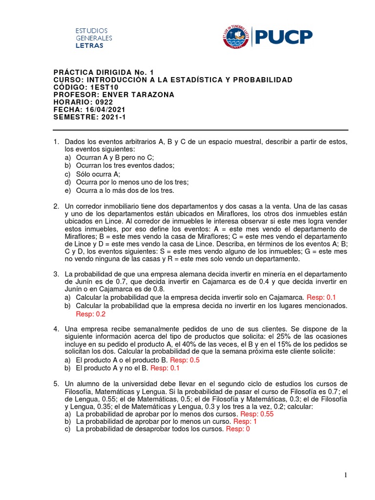 1est10 PD1 2021 1 | PDF | Probabilidad | Matemáticas