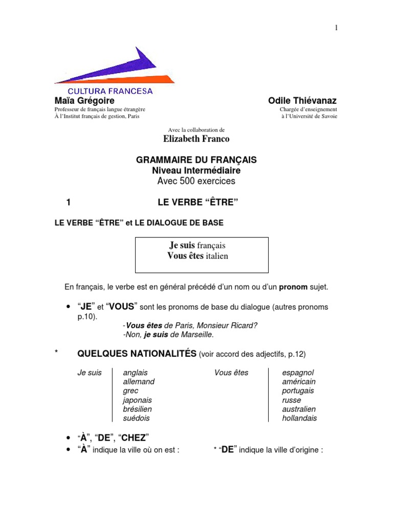 Grammaire Du Français 1 | PDF