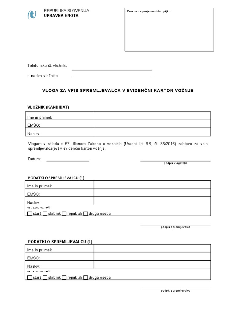 Vloga Za Vpis Spremljevalca | PDF
