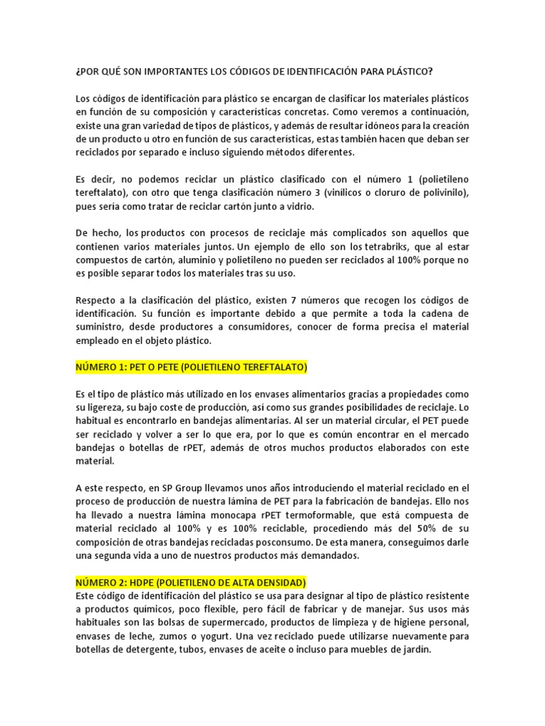 Códigos de Identificación de Plásticos | PDF | El plastico | Reciclaje