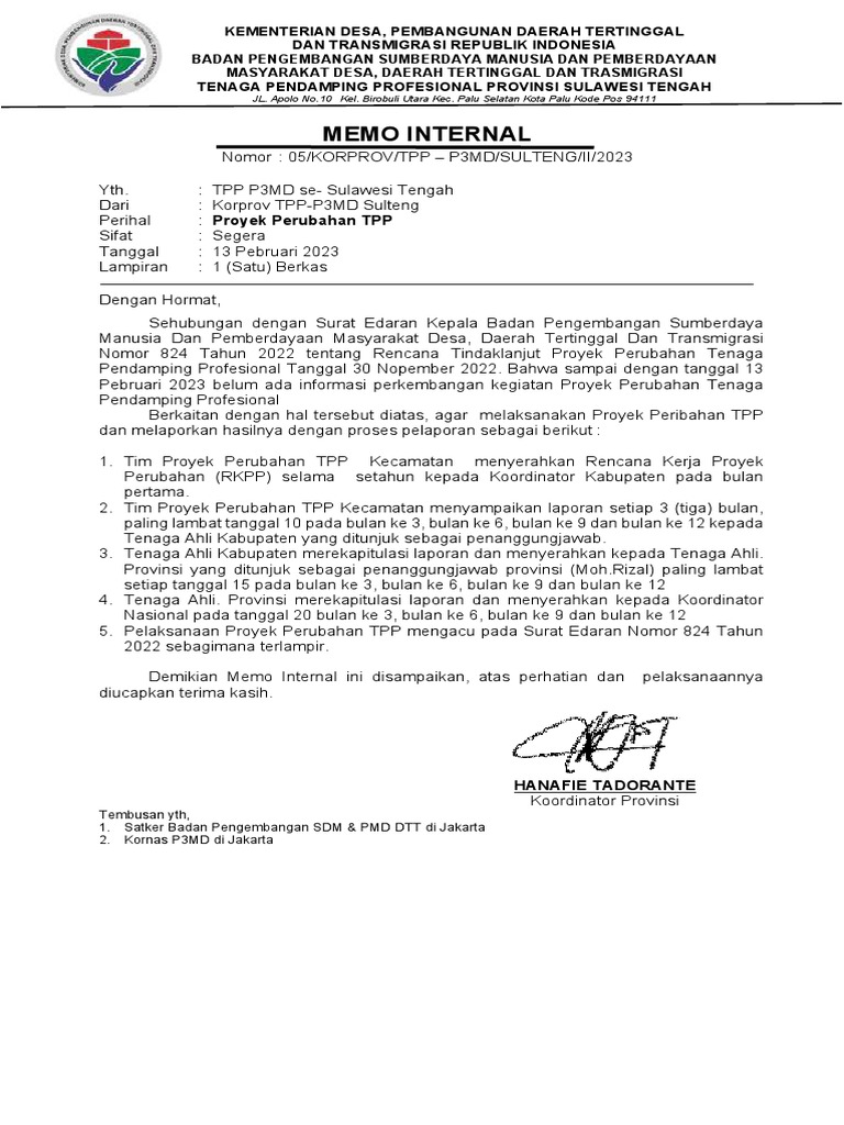 Memo Proyek Perubahan TPP | PDF