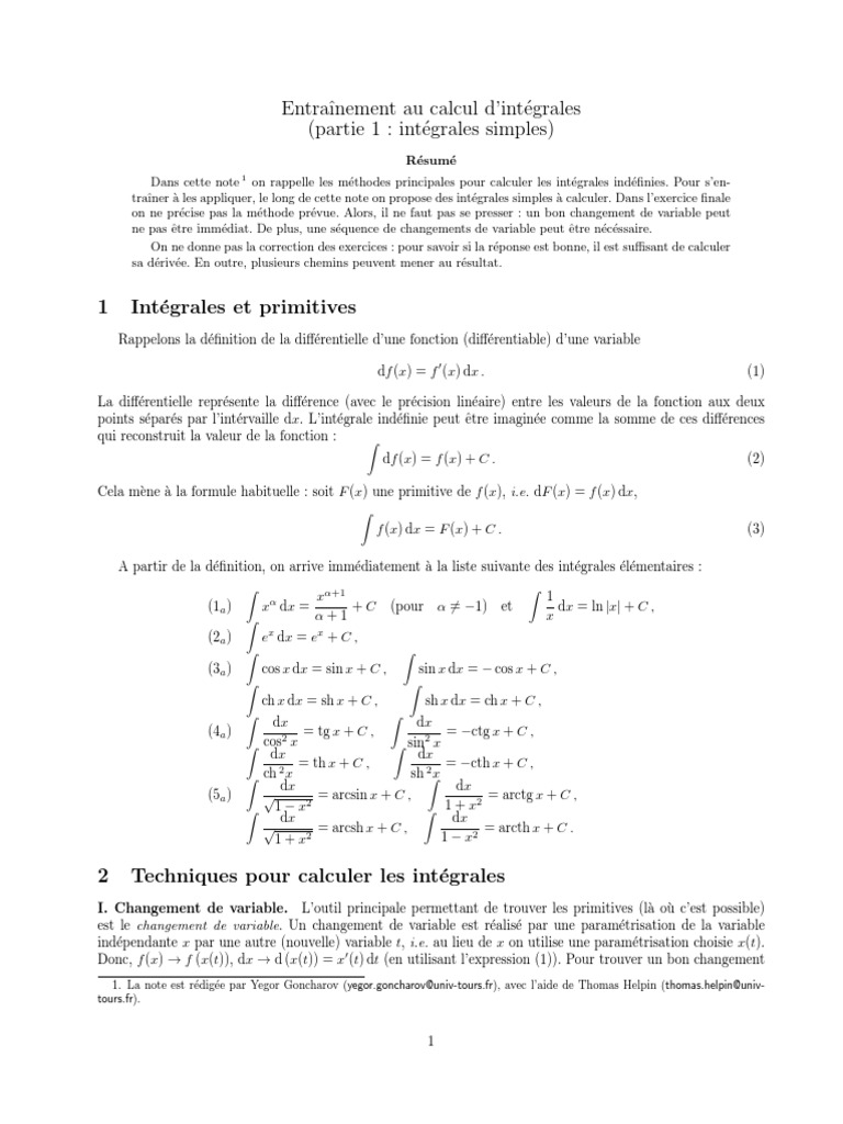 Calcul d'Intégrales Simples | PDF