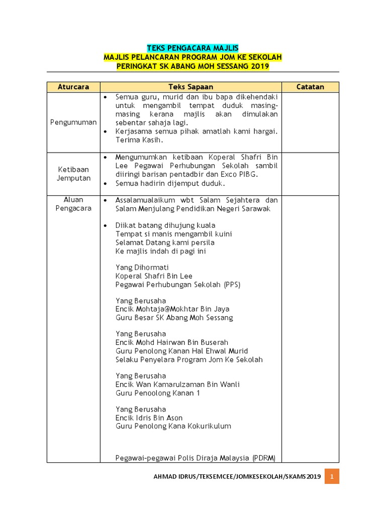 Teks Emcee Jom Ke Sekolah | PDF