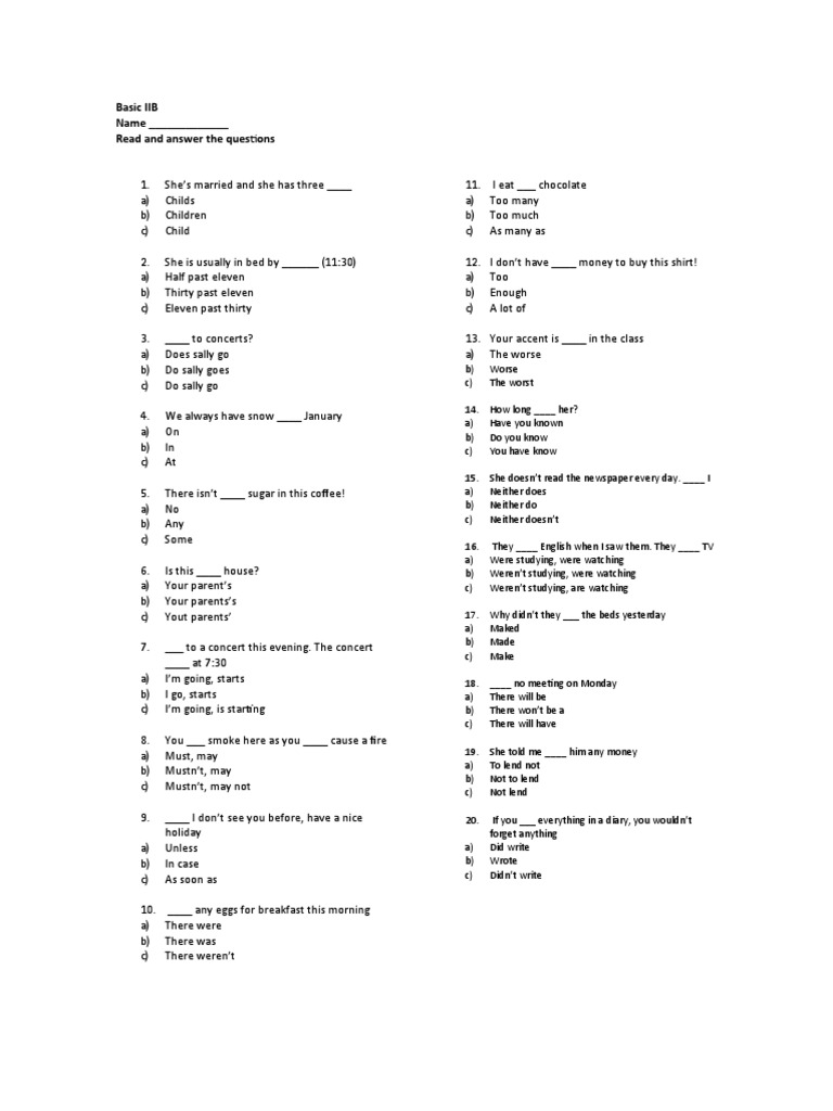 English IIB Test | PDF