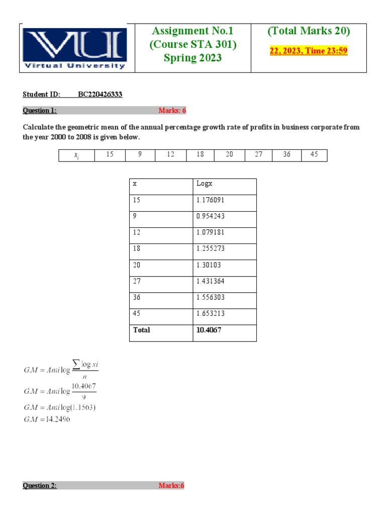 Sta301 Assignmet 2 | PDF