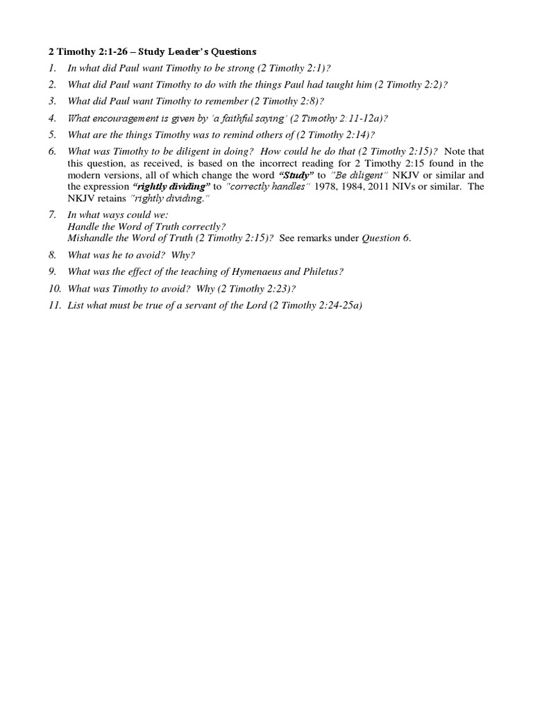 2 Timothy Quiz Questions | PDF