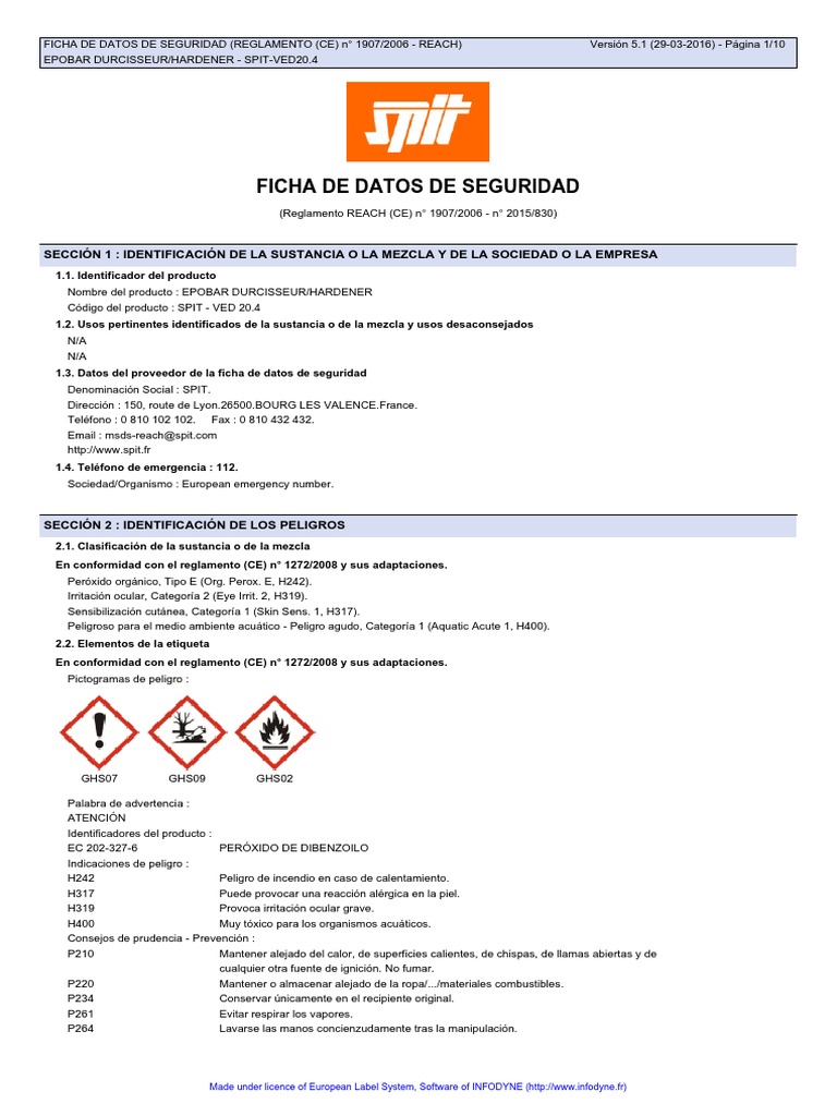 Chemical Epobar Spit Tec Sds Es 02 | PDF | Toxicidad | Agua