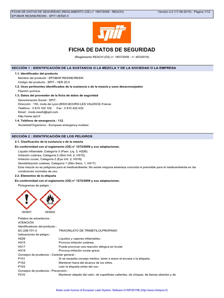 Chemical Epobar Spit Tec Sds Es 01 | PDF