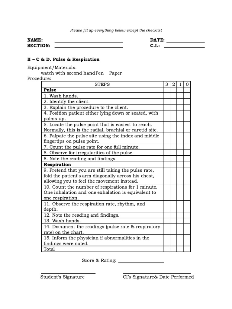 Pulse and Respiration Documentation Guide | PDF | Pulse | Breathing