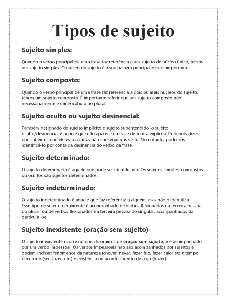 Tipos de sujeito | PDF