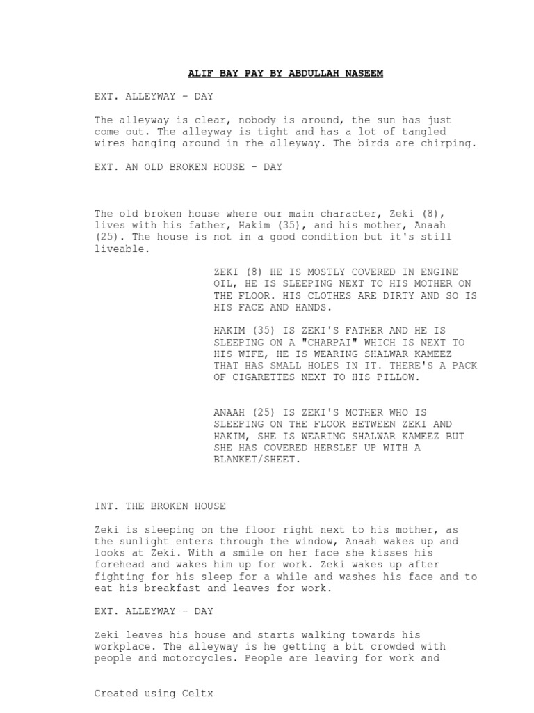 Alif Bay Pay Screenplay Draft | PDF