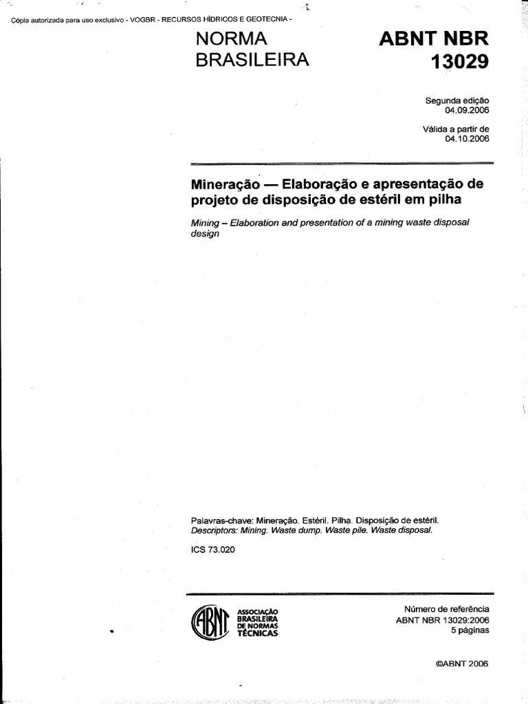 NBR 13029 - Pilha de Esteril | PDF