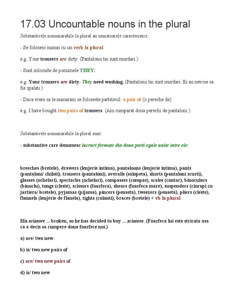 Uncountable Nouns in Plural Usage | PDF | Foreign Language Studies