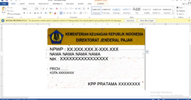 Contoh NPWP Bagian Belakang | PDF