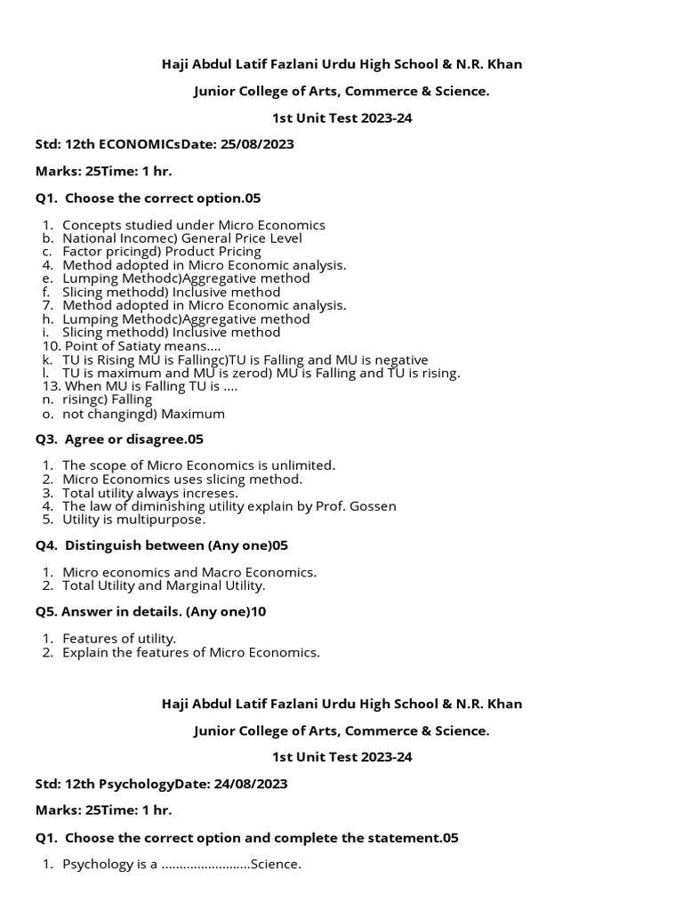 Unit Test Q Papers STD 12.docx - 20230818 - 232702 - 0000 | PDF | History