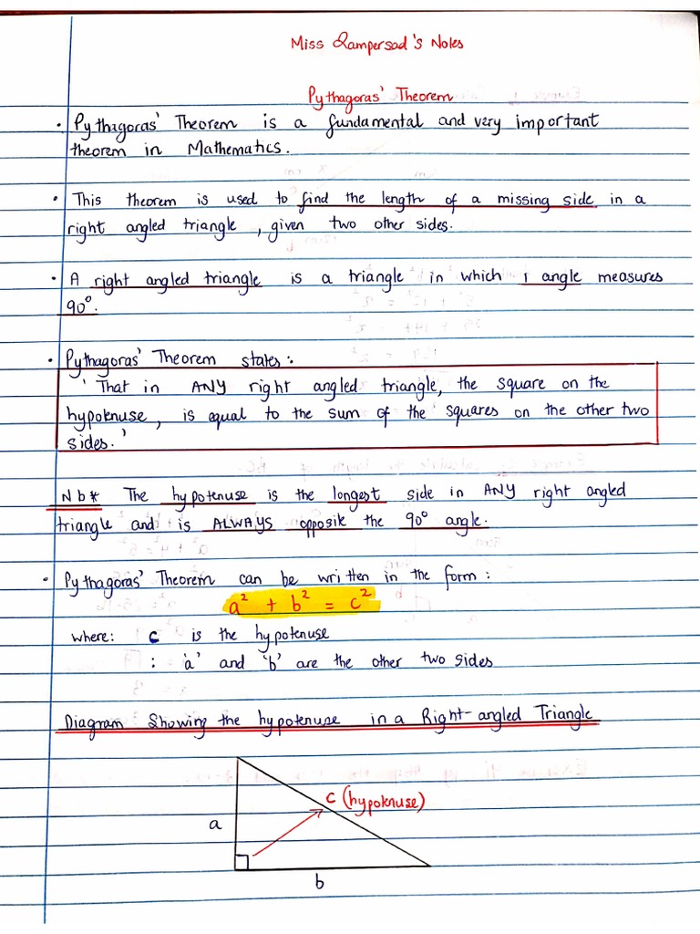Pythagoras' Theorem Notes | PDF