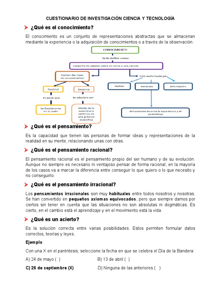 Cuestionario de Investigación Ciencia y Tecnología | PDF