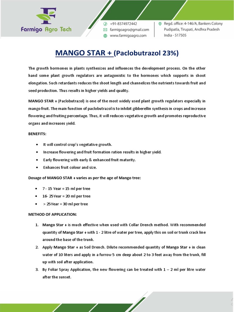 Mango Growth Enhancer: Paclobutrazol | PDF
