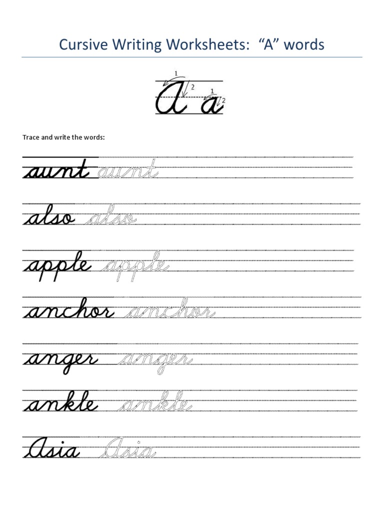 Cursive Words Worksheets | PDF | Language Arts & Discipline | Teaching ...