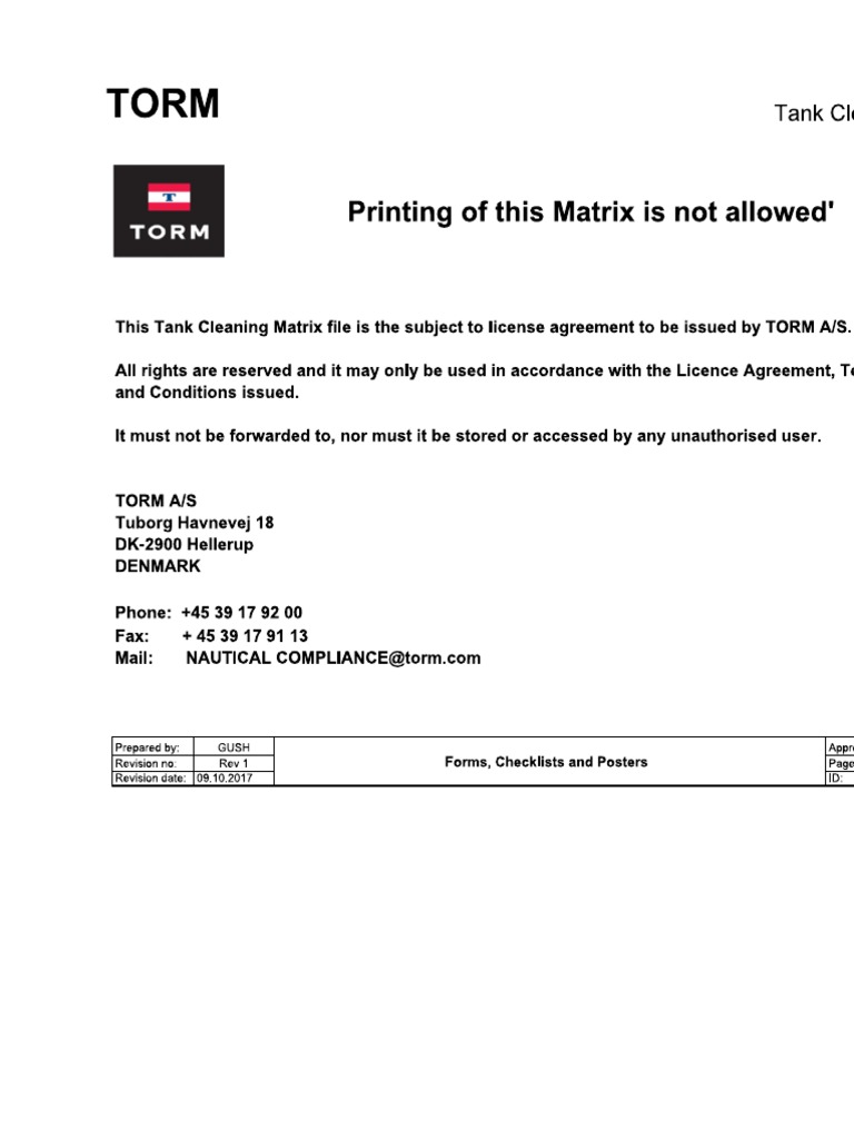 Tank Cleaning Matrix | PDF
