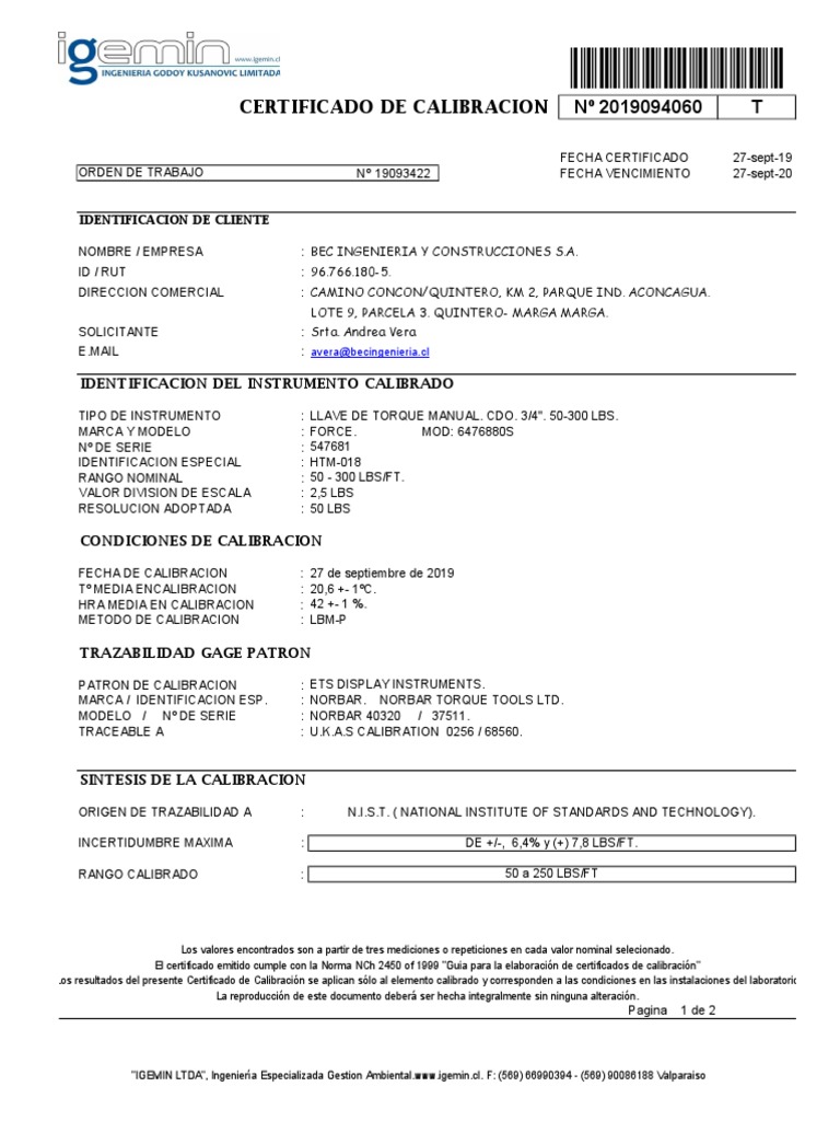 Certificado de Torque Manual | PDF