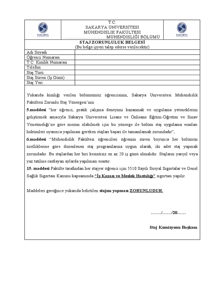 Staj Zorunluluk Belgesi 20201 | PDF