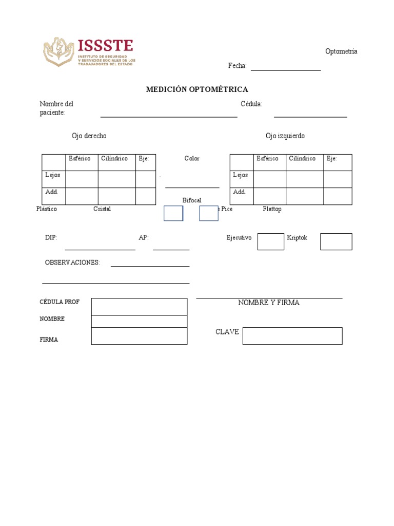 Formato Optometrico Issste | PDF