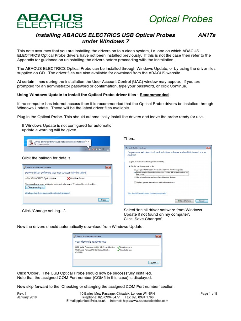 Installing ABACUS ELECTRICS USB Optical Probes Under Windows 7 | PDF ...
