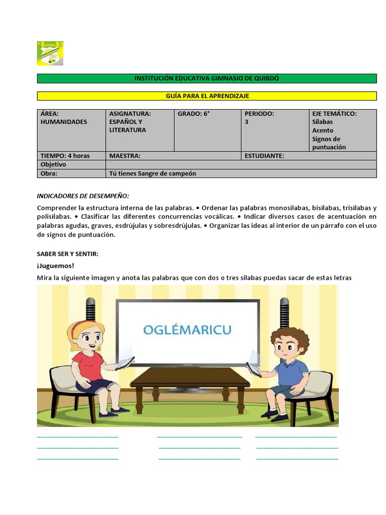 Guía Para El Aprendizaje Grado 6 Pdf