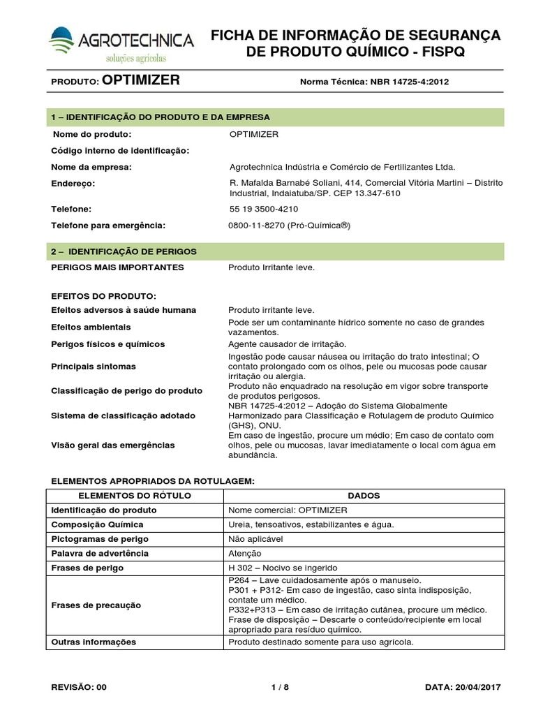 FISPQ - Optimizer Rev00 (20-04-2017) | PDF