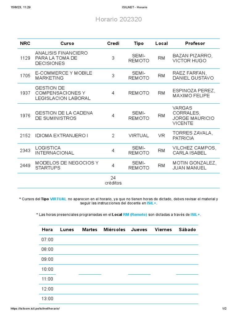 ISILNET - Horario | PDF