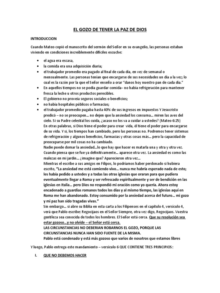 El Gozo de Tener La Paz de Dios | PDF
