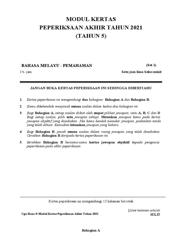 BM Pemahaman Y5 (Set 1) | PDF