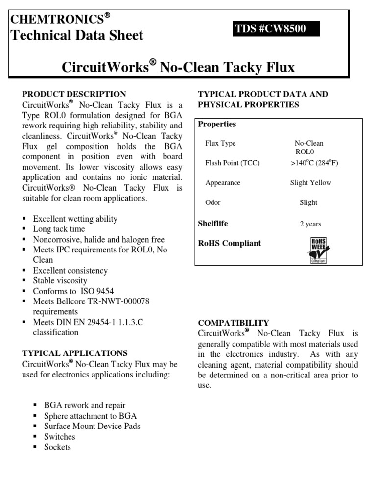 Technical Data Sheet Circuitworks No-Clean Tacky Flux: Chemtronics ...