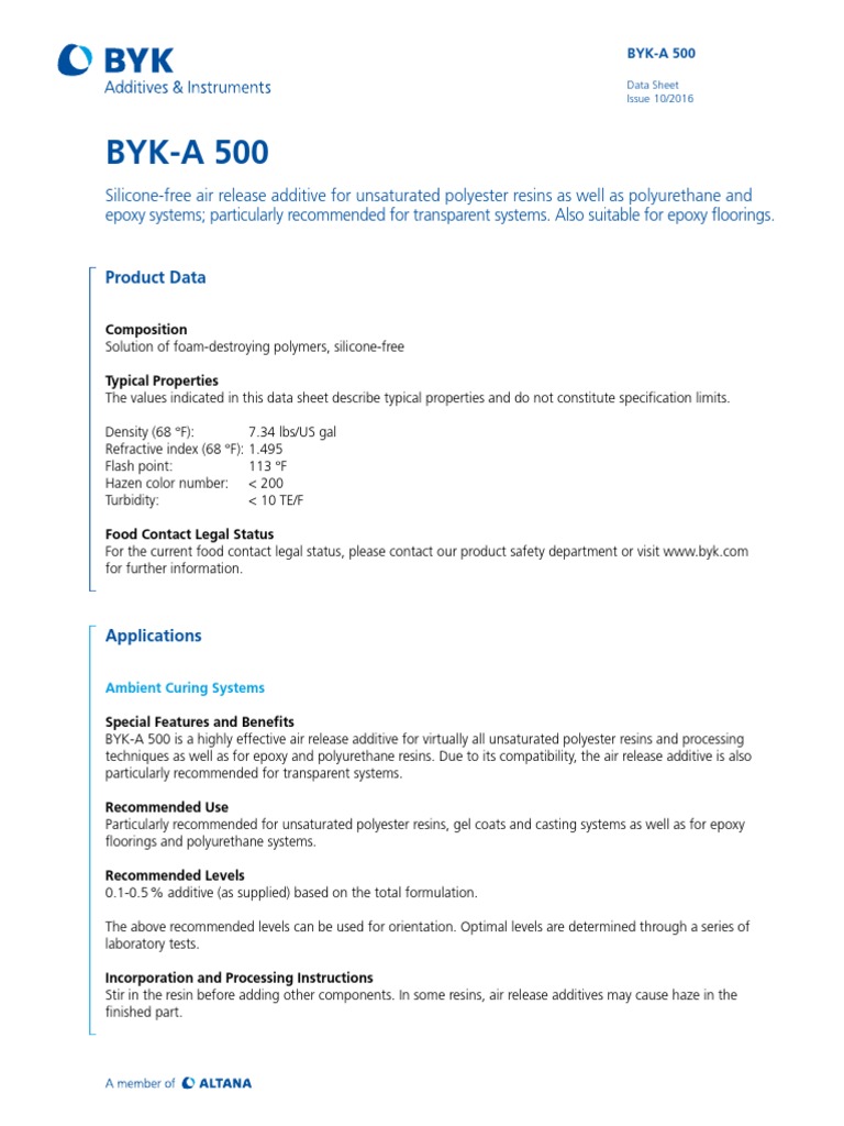 TDS Byk-A 500 Us | PDF | Epoxy | Materials