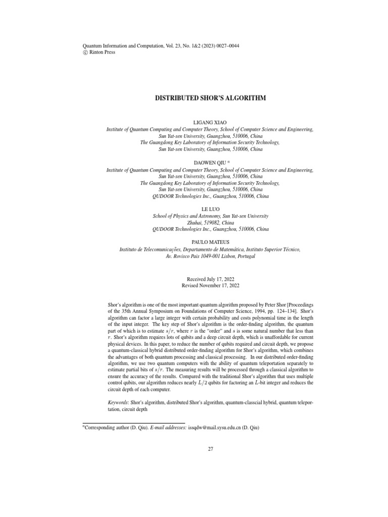 Shors Algorith 2022 | PDF | Quantum Computing | Applied Mathematics