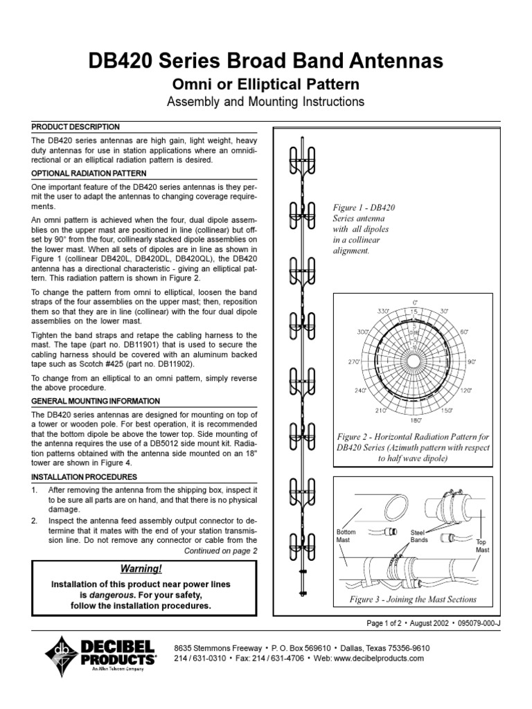 DB420 Antenna Assembly Instructions | PDF | Antenna (Radio) | Radiation