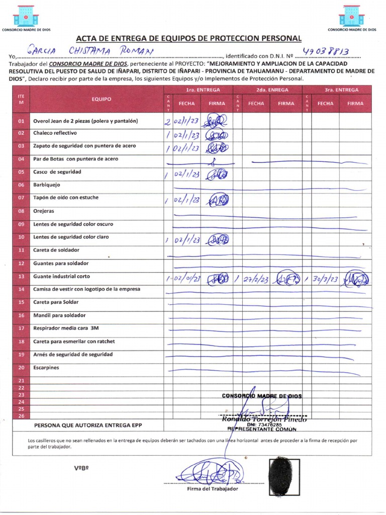 Acta de Entrega de Epps de Trabajadores | PDF