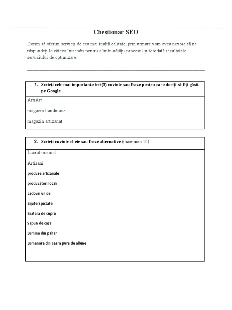 Chestionar SEO | PDF