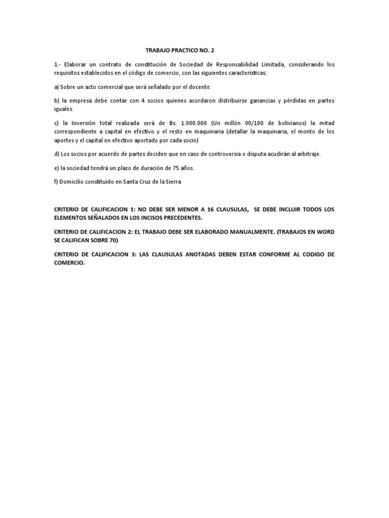 TRABAJO PRACTICO NO 2 Contrato SRL | PDF TRABAJO PRACTICO NO 2 Contrato SRL | PDF