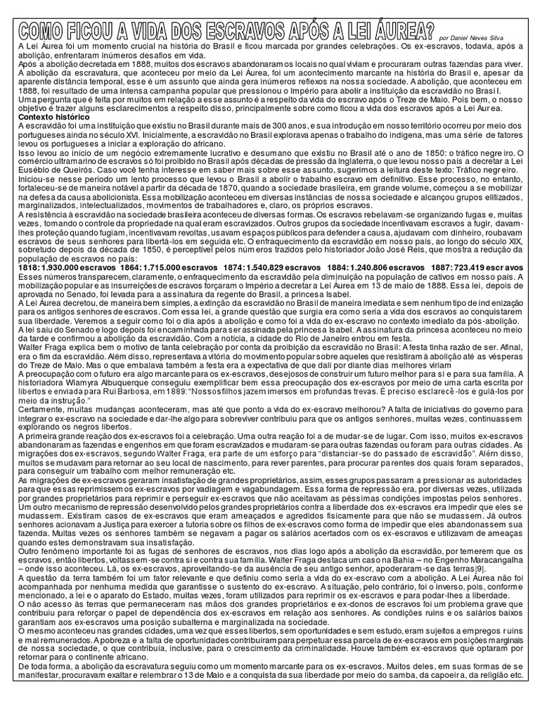 Contexto Histórico: Por Daniel Neves Silva | Download grátis PDF | Escravidão | Abolicionismo