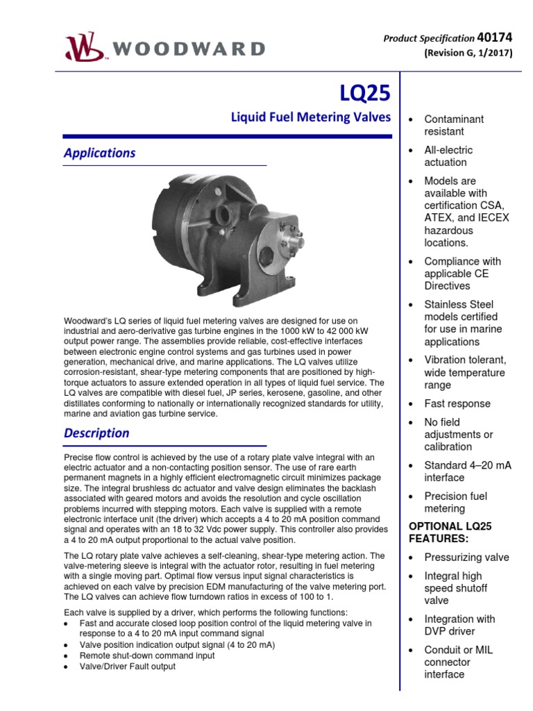 LQ25 Liquid Fuel Metering Valves | PDF | Valve | Electric Motor