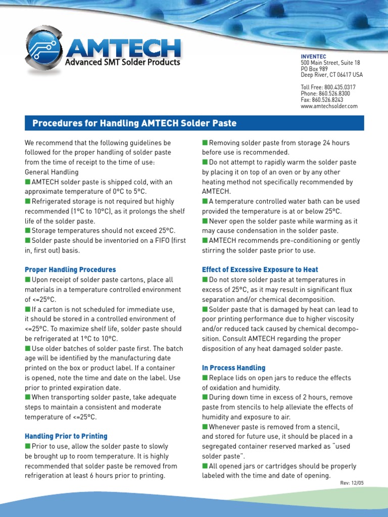 Procedures For Handling Amtech Solder Paste | PDF