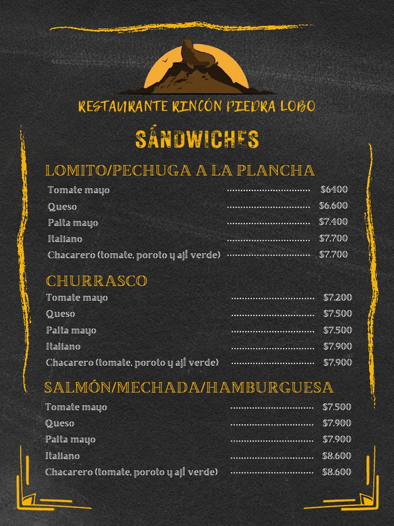 Carta Comida y Tragos | PDF