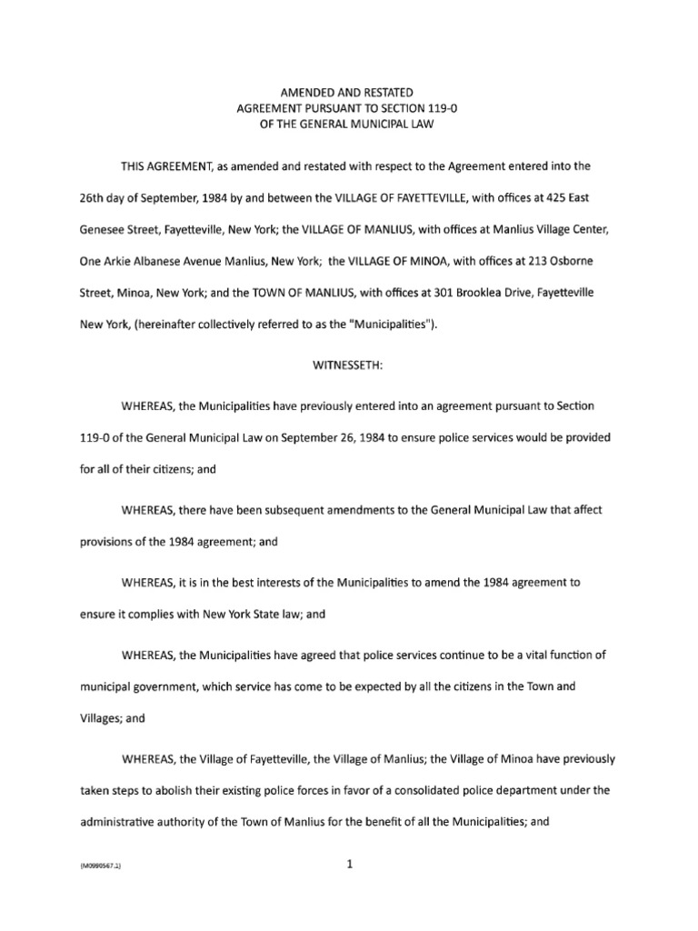 Manlius Proposed Amended Police Agreement August 2023 | PDF