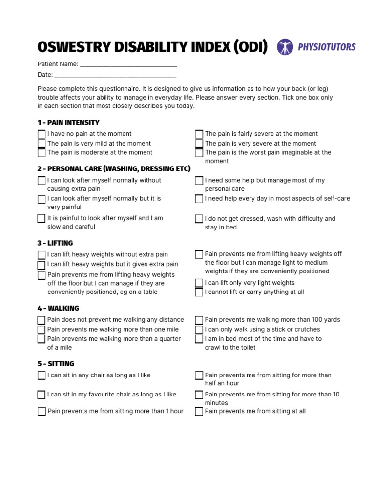 Oswestry Diasbility Index ODI | PDF | Pain | Medical Specialties