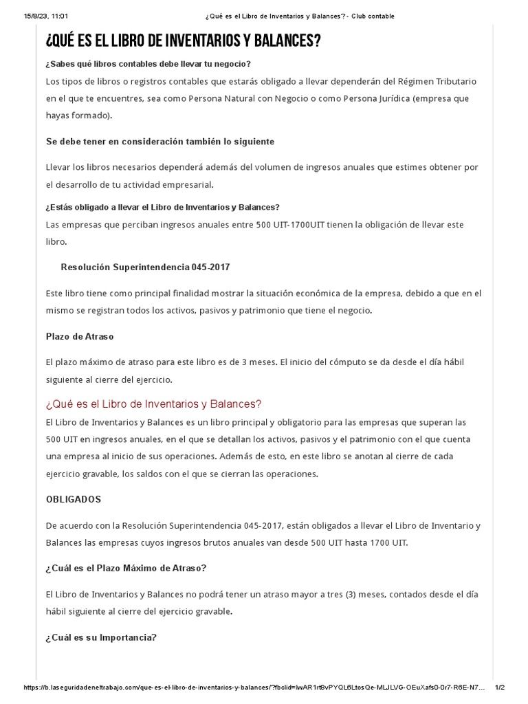 ¿Qué Es El Libro de Inventarios y Balances - Club Contable | PDF ...