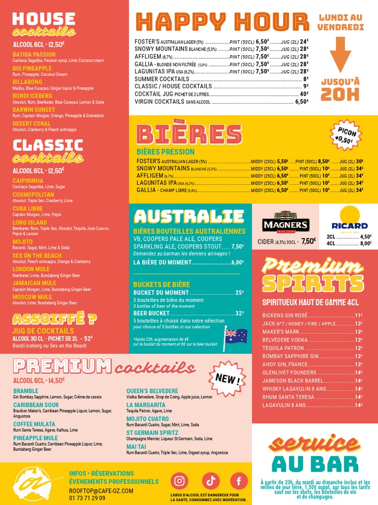 Carte Café Oz | PDF | Boissons alcoolisées | Boisson