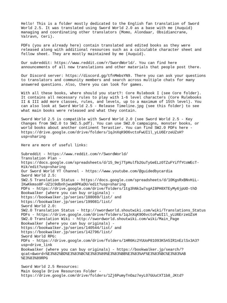 If You Are New To Sword World 2 5 Look Here Pdf